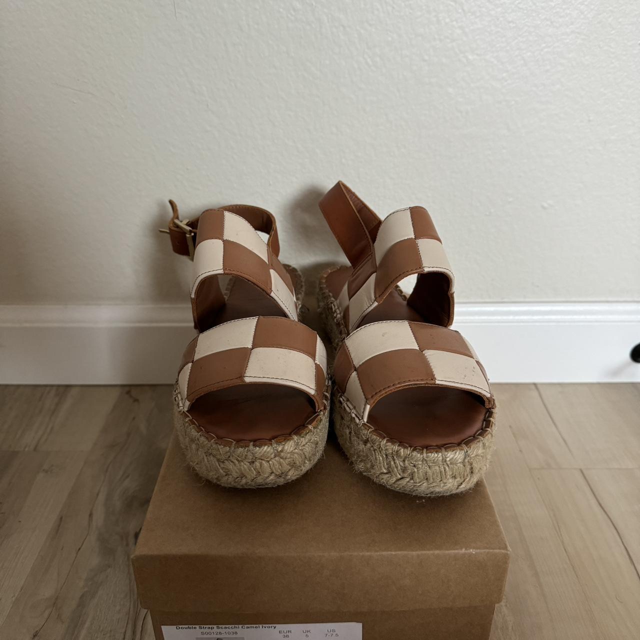 Leather & woven checkerboard sandals - Depop