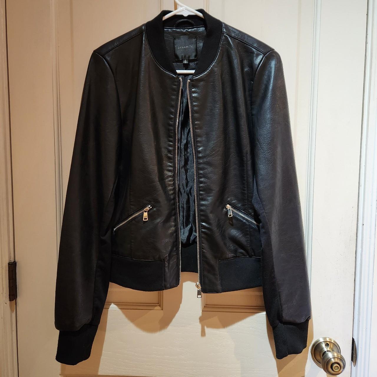 Dynamite Faux Leather Bomber Jacket Tag says size... - Depop