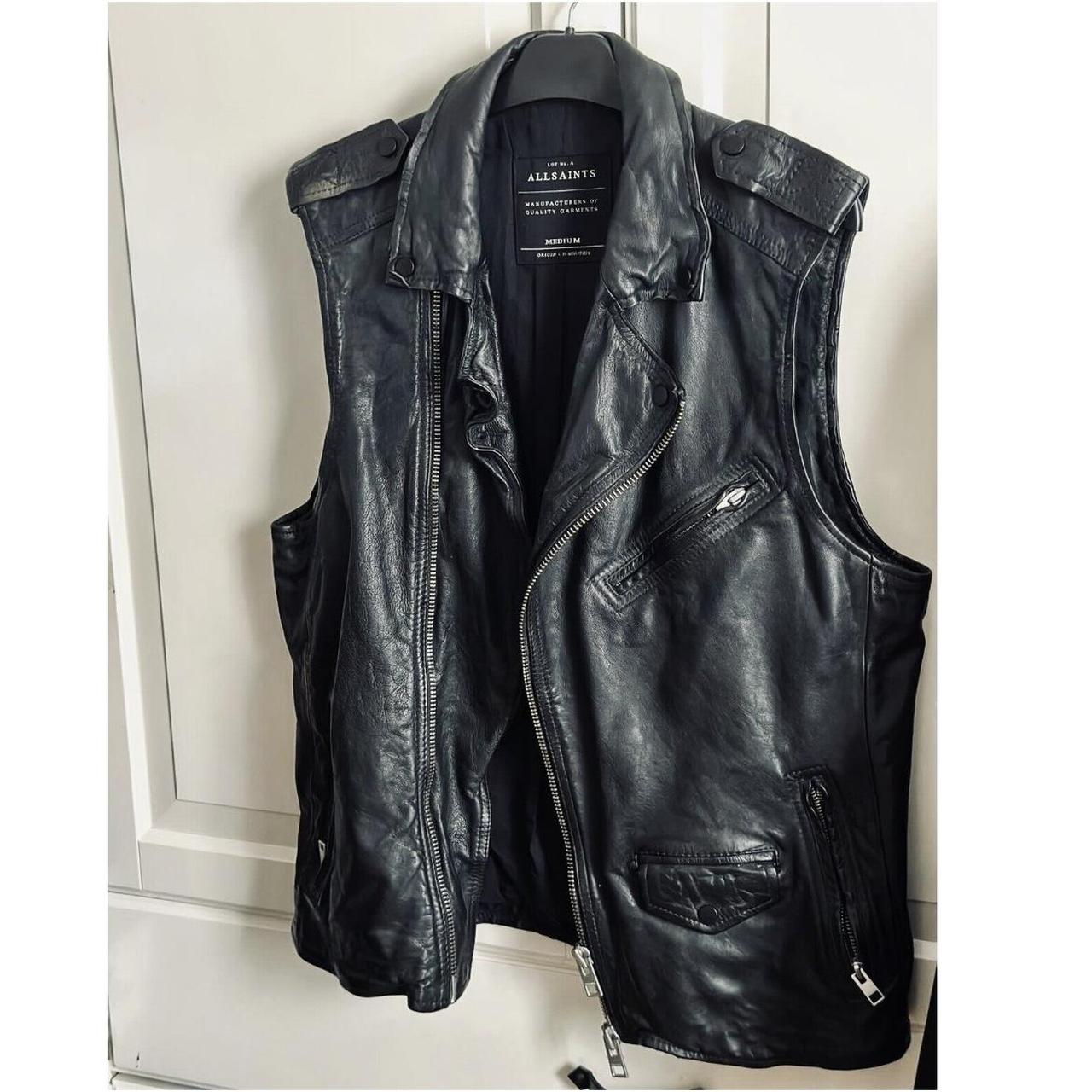 Mens All Saints Leather Sleeveless Biker Jacket... - Depop