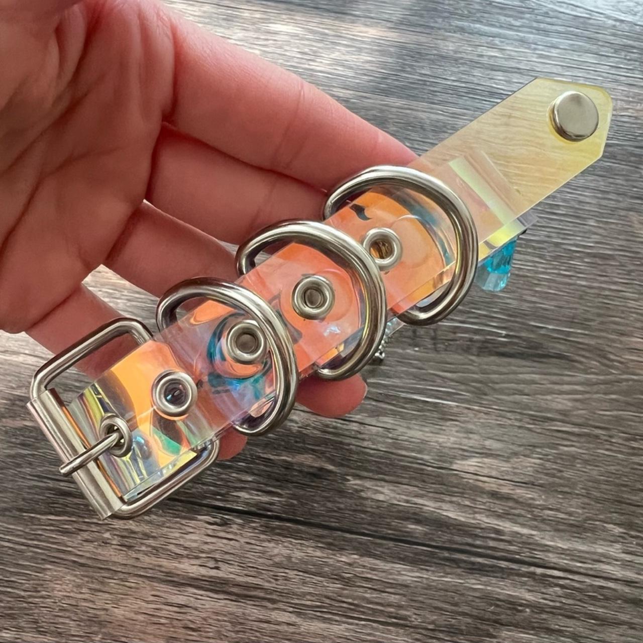 Holographic pvc choker with chain and crystal... | Depop