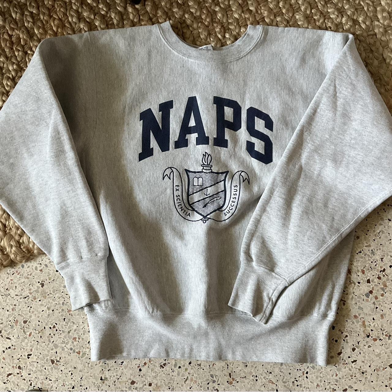 Vtg 90s Navy Academy NAPS Reverse Weave... - Depop