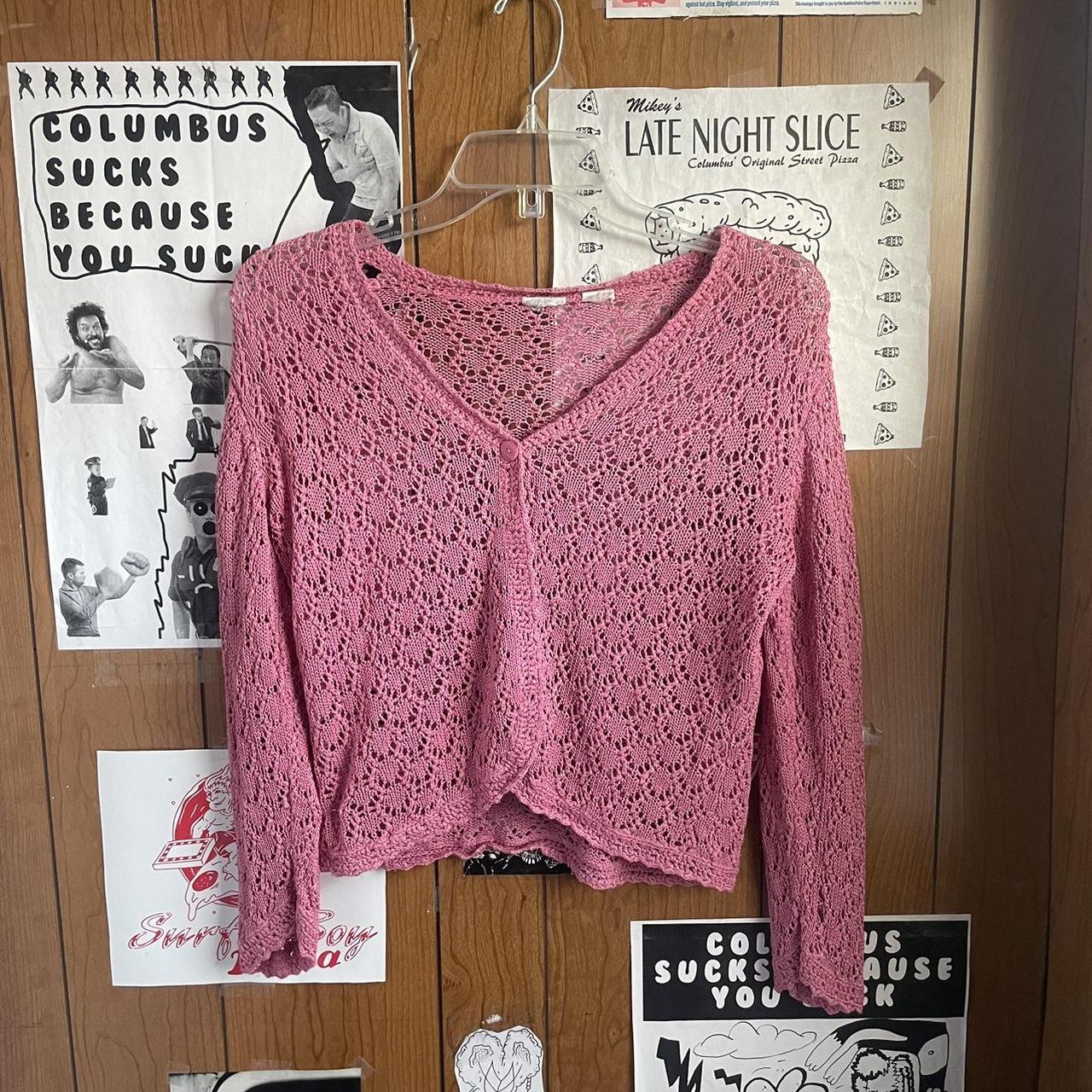 Pink open knit coquette cardigan with buttons No... - Depop