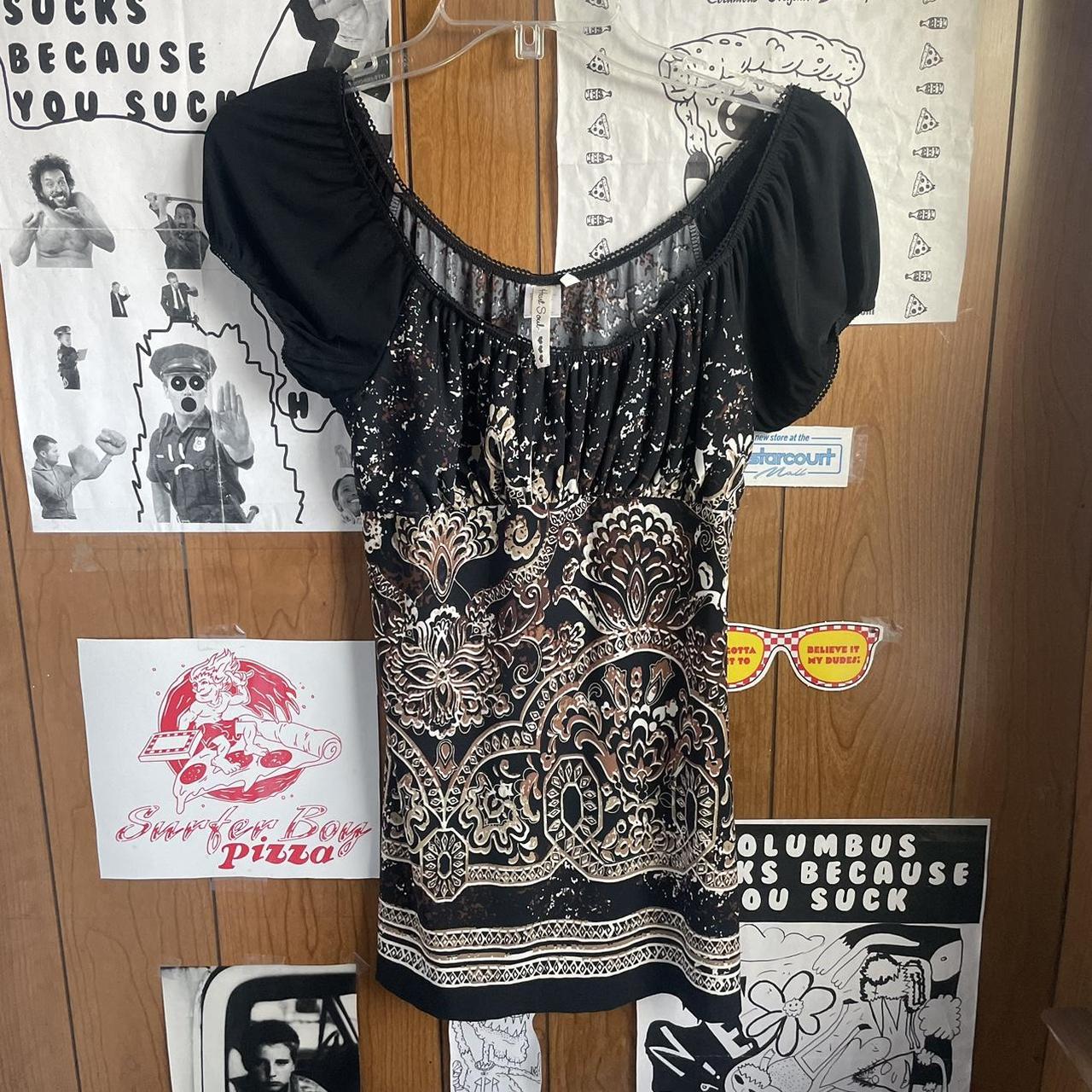 Y2K puff sleeve milkmaid baby doll top with patterns... - Depop