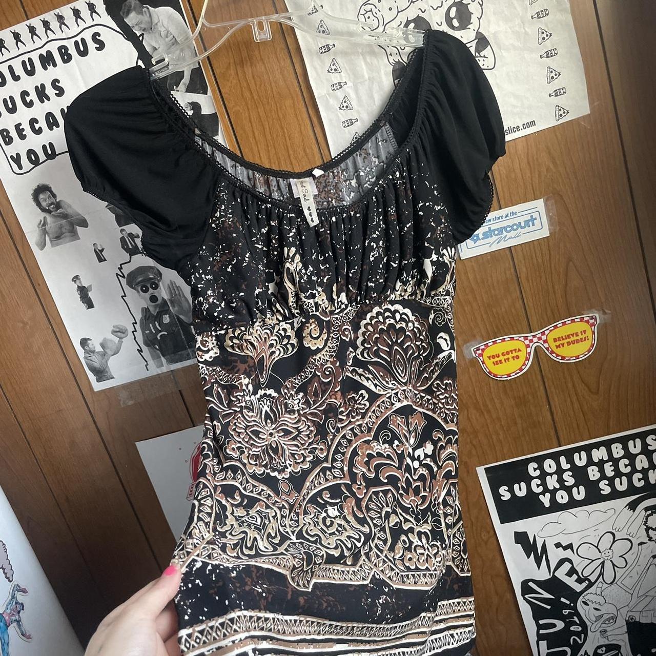 Y2K puff sleeve milkmaid baby doll top with patterns... - Depop