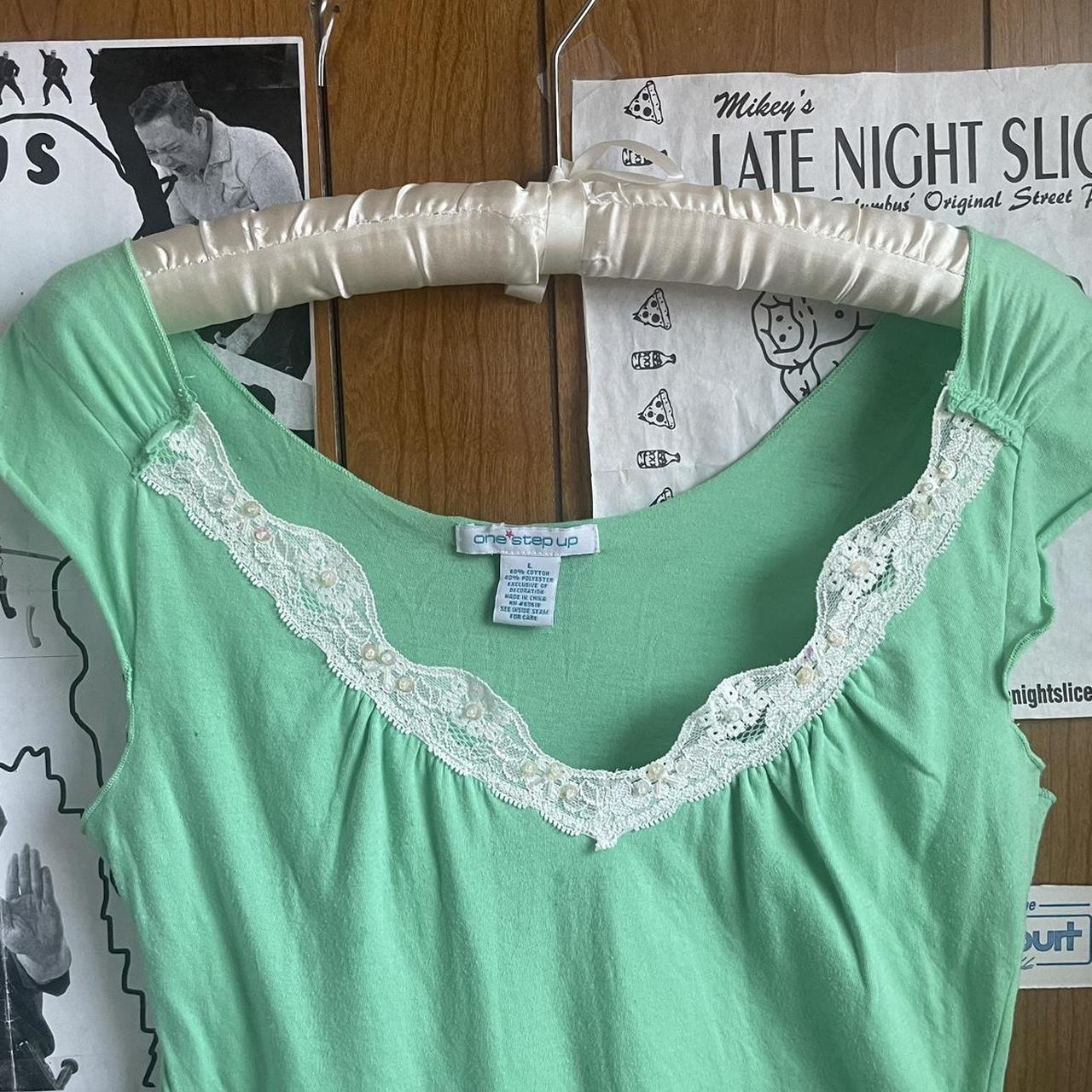 Green vintage Y2K One Step Up top with white sequin... - Depop