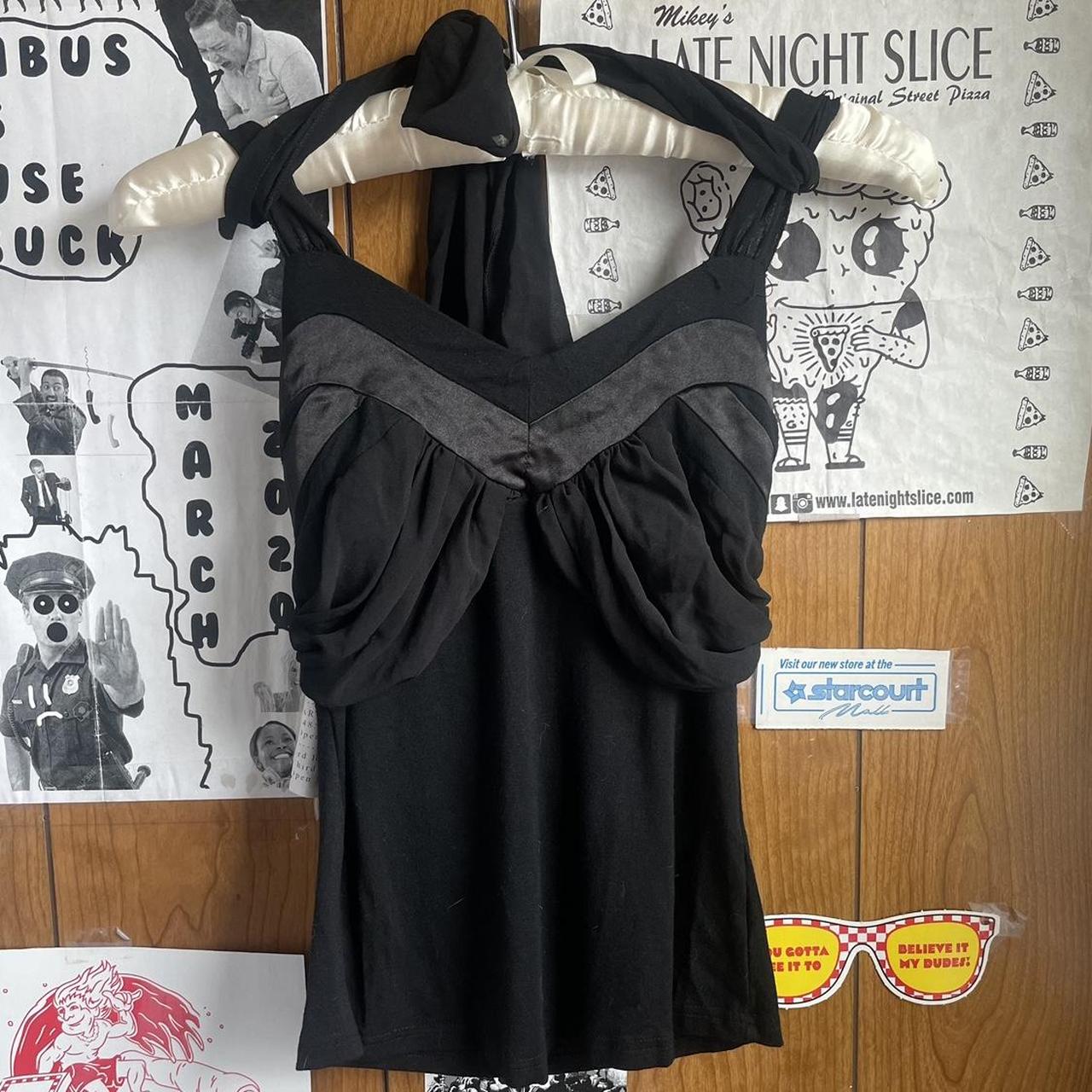 Vintage Y2K black night out clubbing halter tie... - Depop