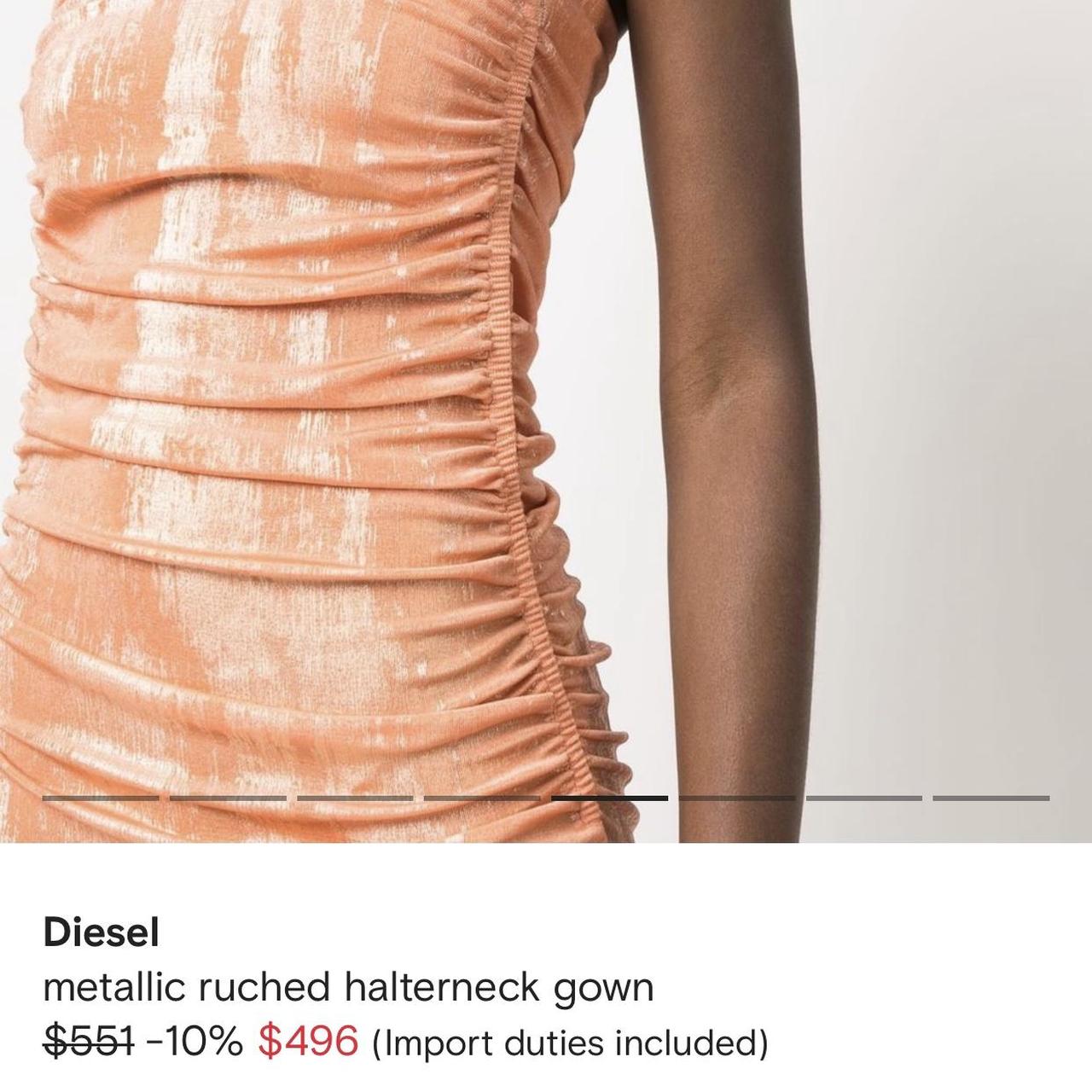 diesel metallic ruched halterneck gown dress... - Depop