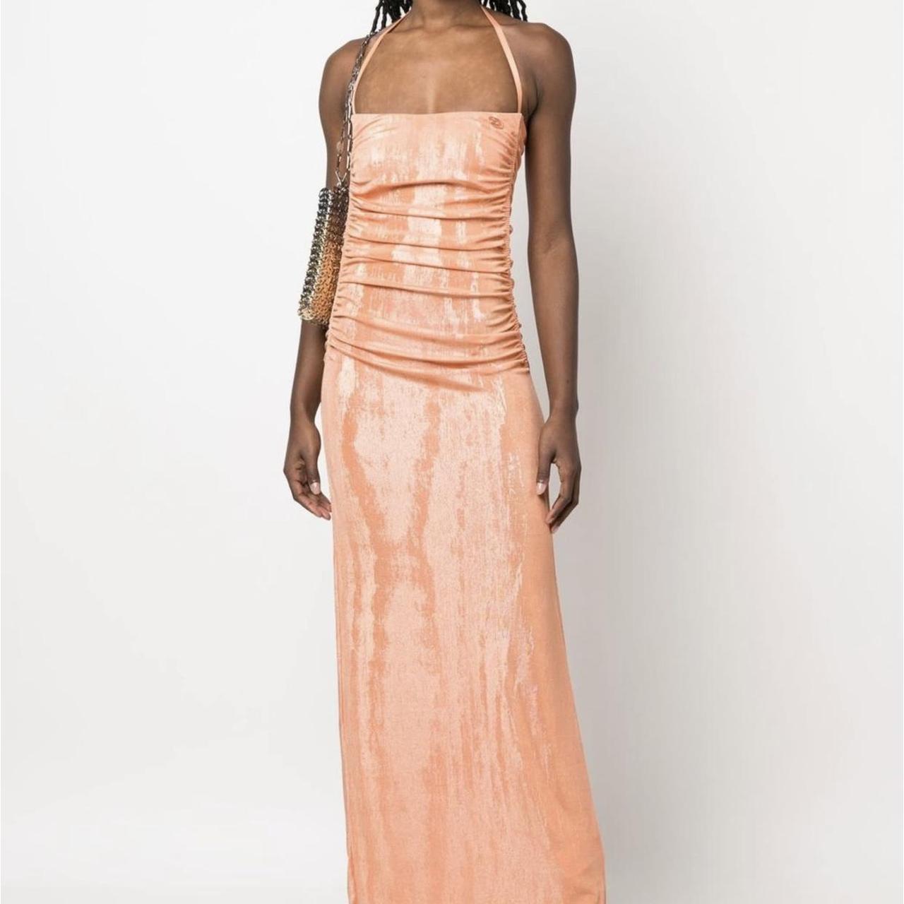 diesel metallic ruched halterneck gown dress S in... - Depop