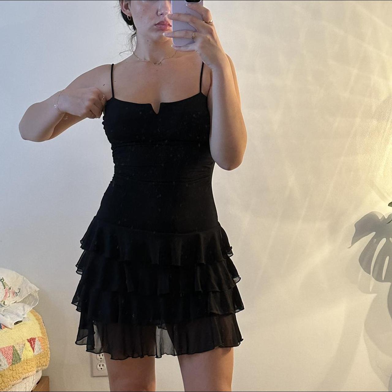 super cute little black dress!! ruffles on the... - Depop
