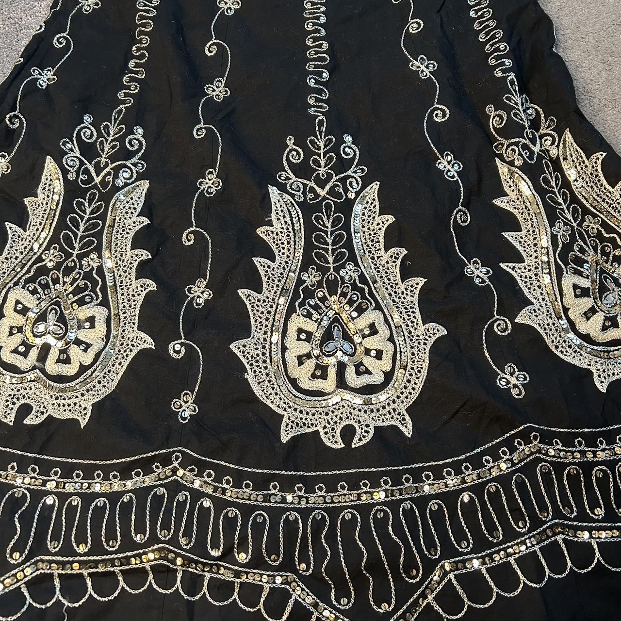 Black and gold embroidered sequin flowy skirt... | Depop
