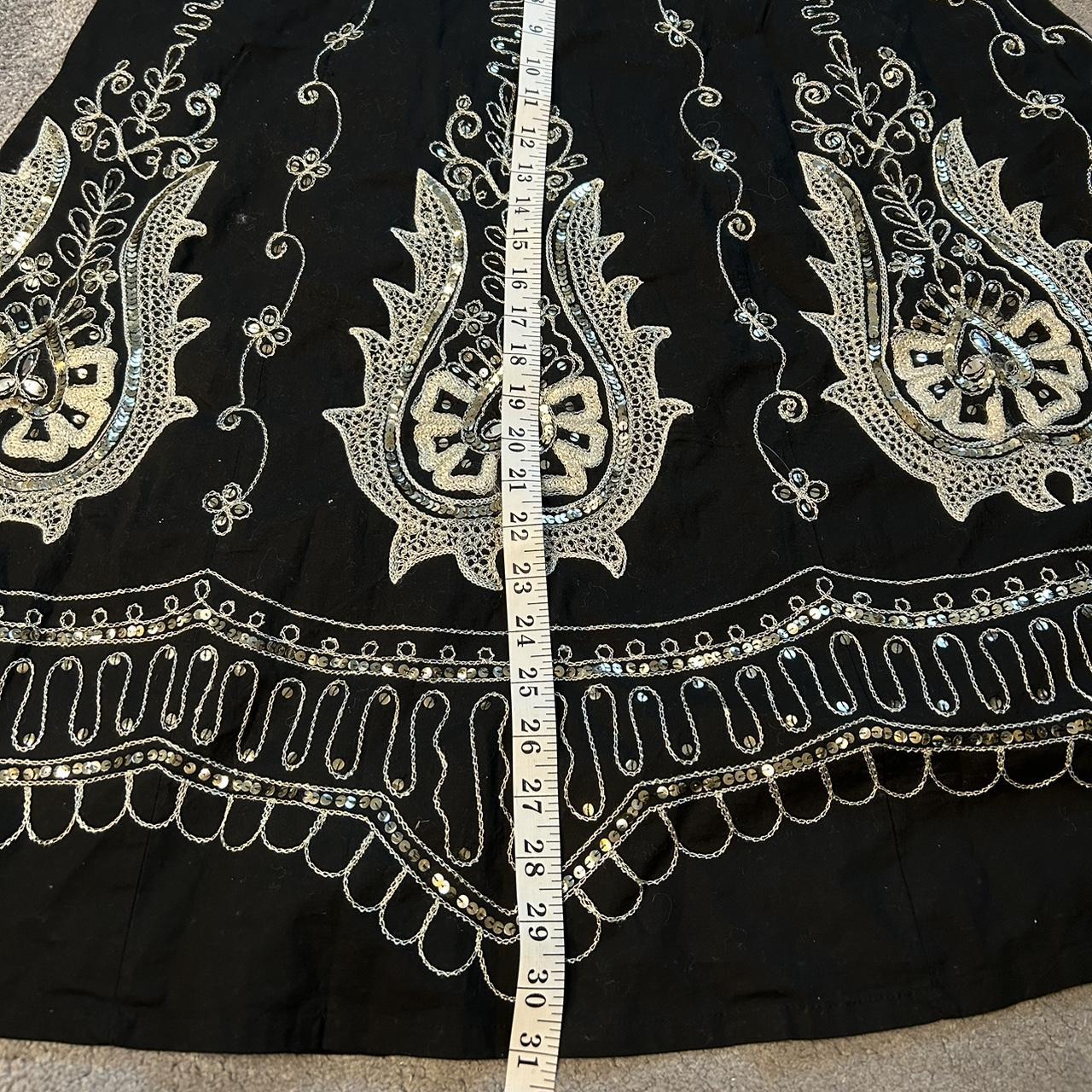 Black and gold embroidered sequin flowy skirt... | Depop