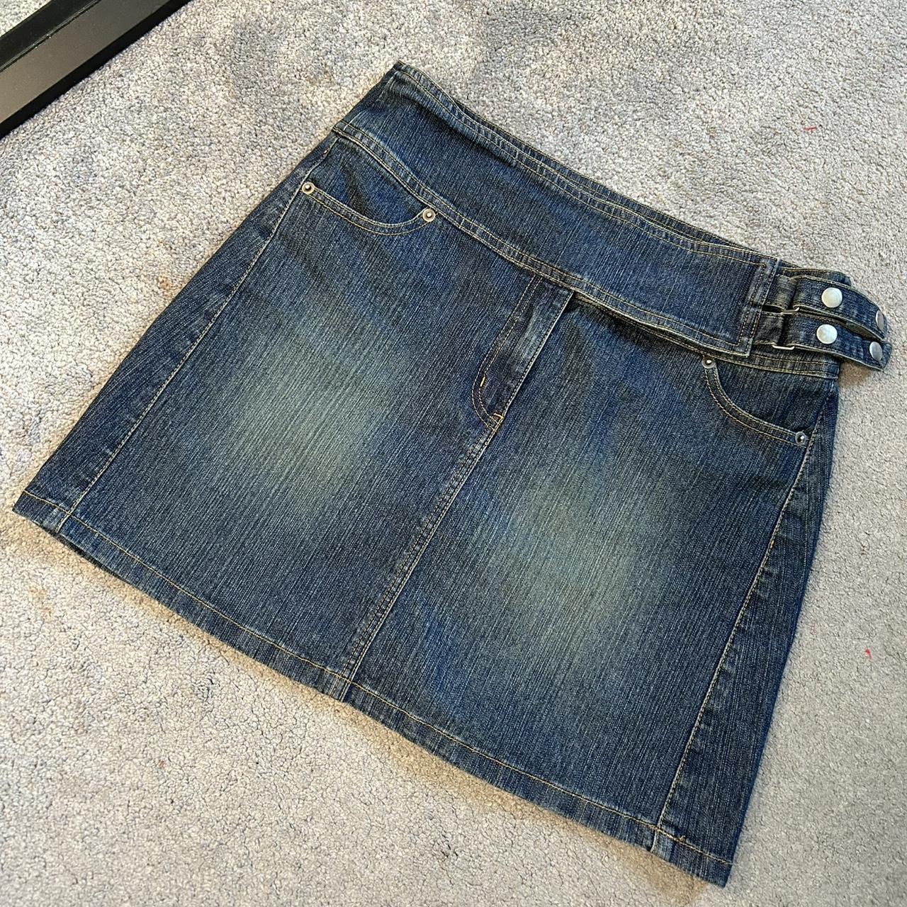 Miss Fiori washed denim wrap buckle belt mini skirt,... - Depop