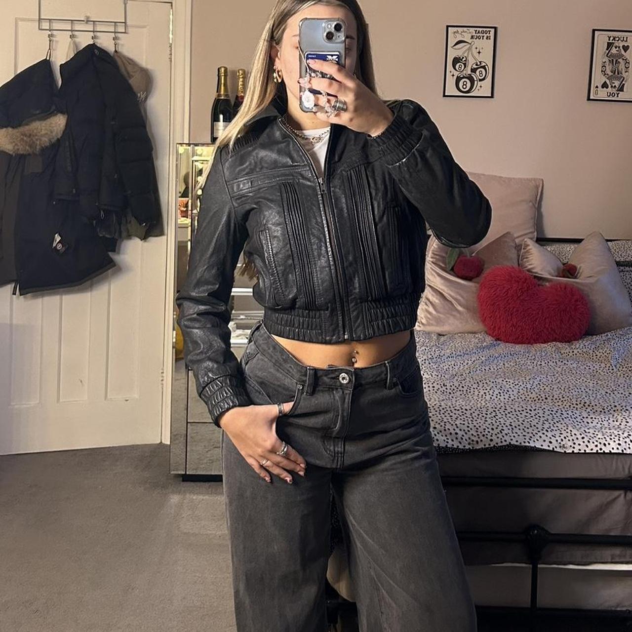 Y2K miss selfridge cropped leather jacket, has cute... - Depop