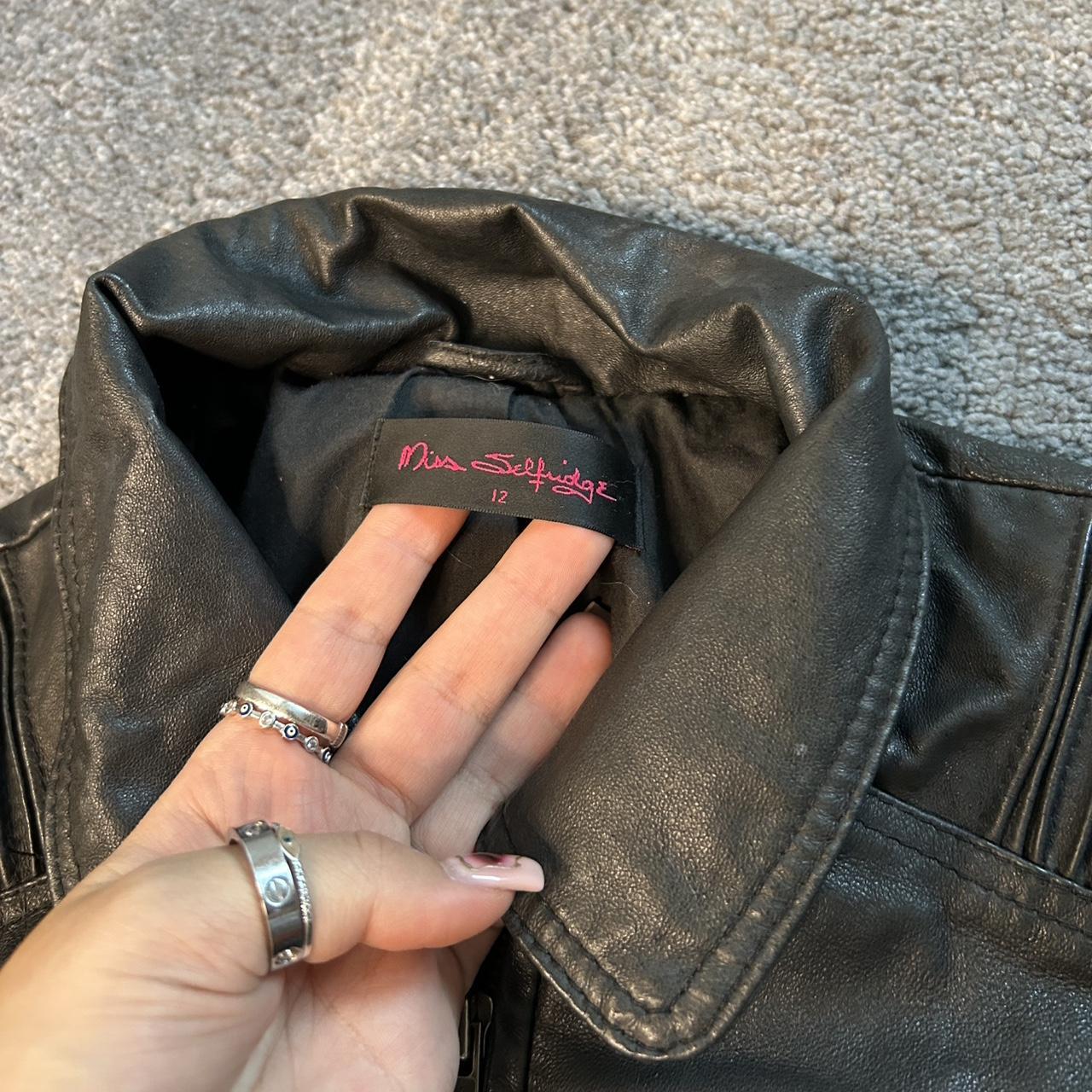 Y2K miss selfridge cropped leather jacket, has cute... - Depop