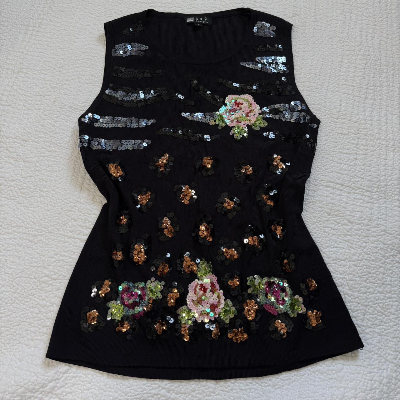 Sky designs y2k floral and leopard print sequin cami... | Depop