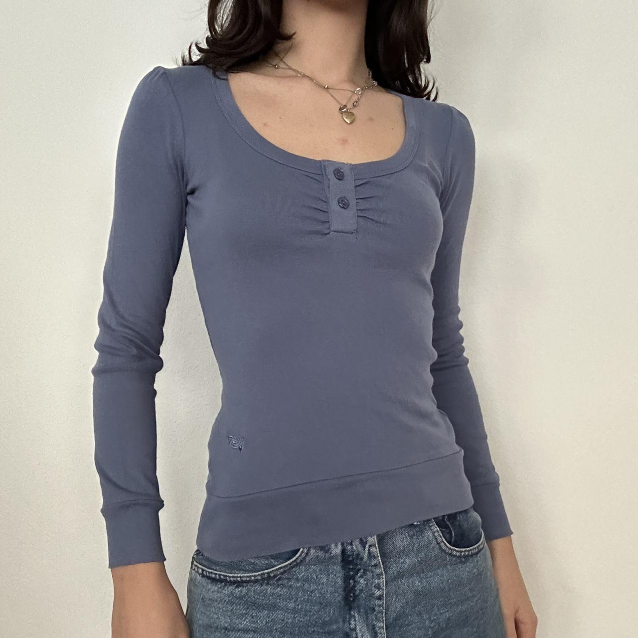 Y2K Vintage Blue Shirt Cute long sleeve blue shirt... - Depop