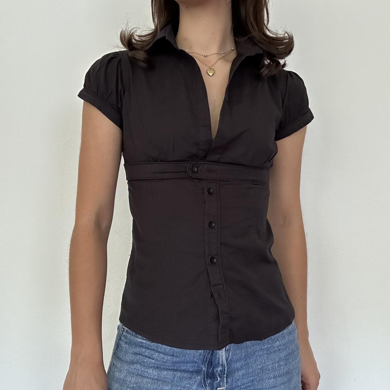 Y2K Vintage Button up Top 💗 Cute short sleeve black... - Depop