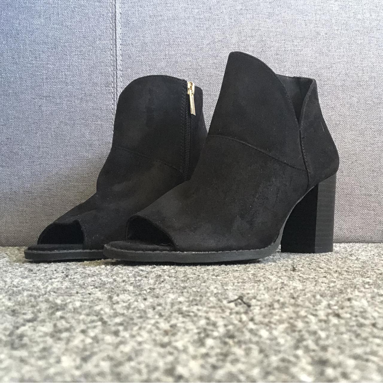 Atmosphere black suede peep toe bootie boots with... - Depop