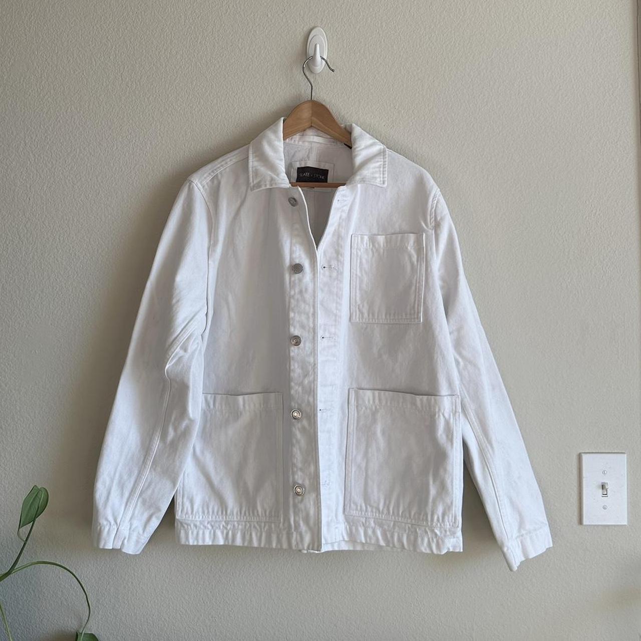 Slate & Stone Men’s White Denim Workwear Jacket.... - Depop