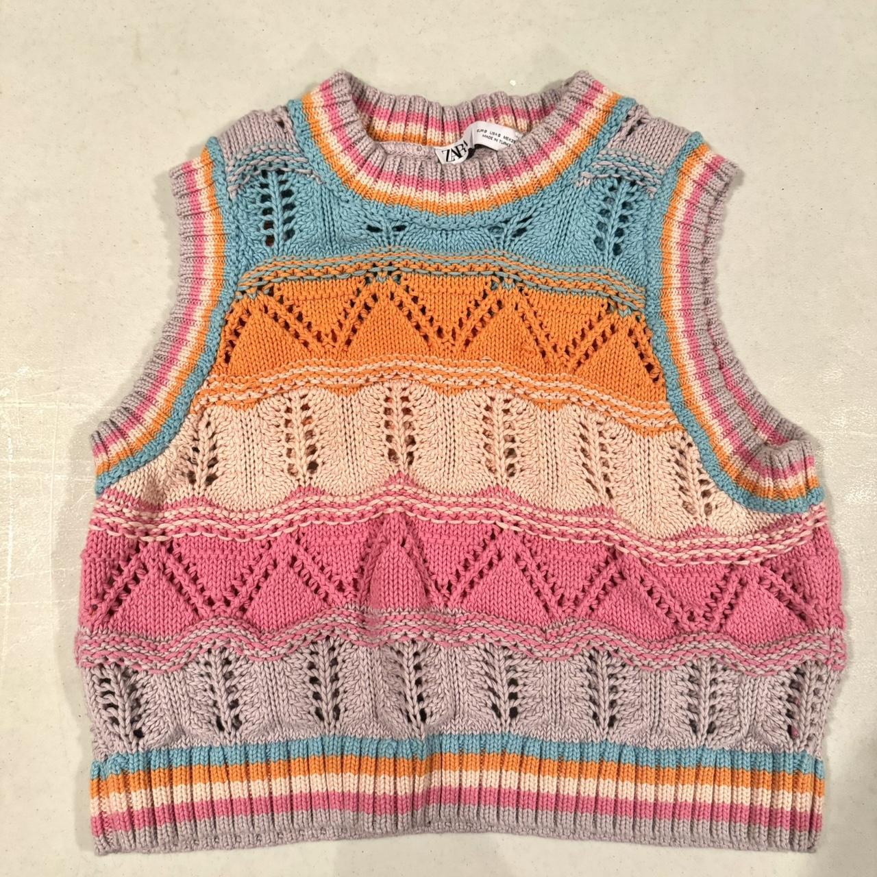 ZARA Multicolor Crochet Knit Striped Cropped... - Depop