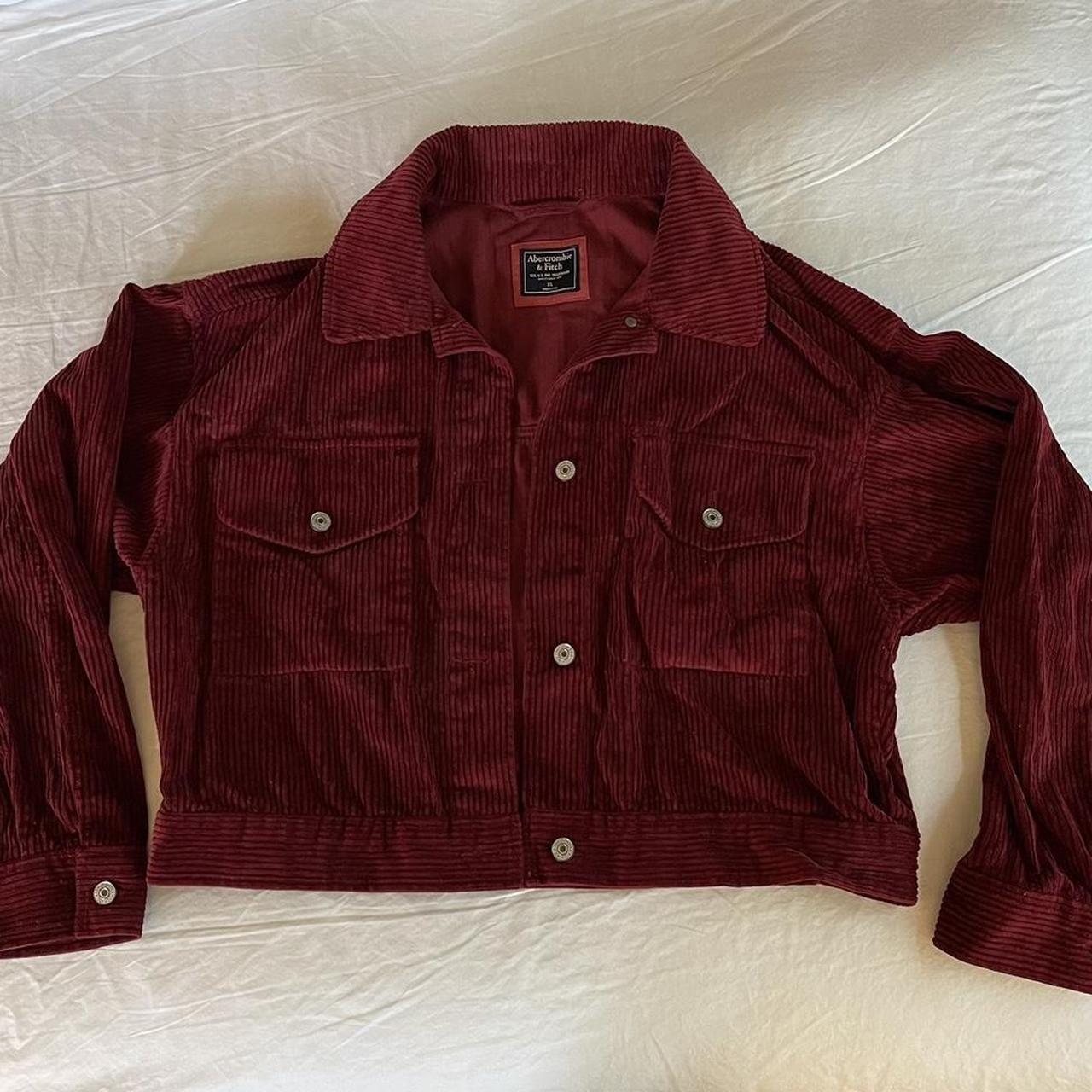 Abercrombie Burgundy/Dark Red Corduroy Jacket, Size... - Depop