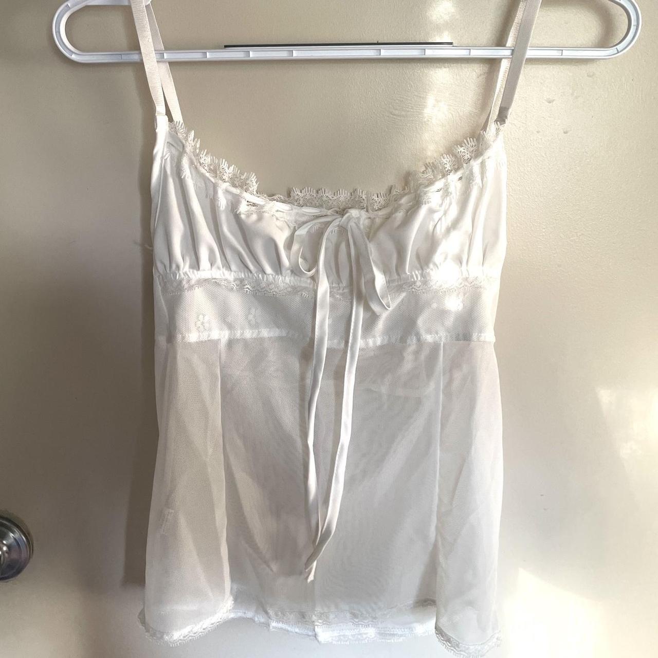 trendy and dainty sheer white tank top with... - Depop