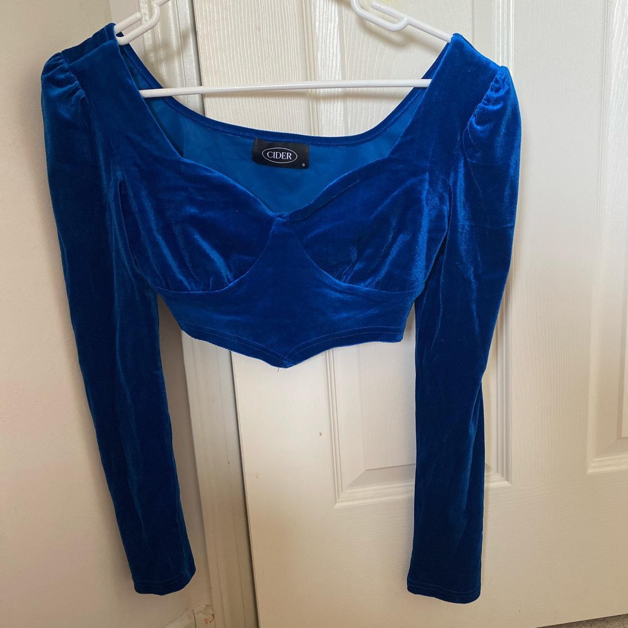 NO PAYPAL PAYMENTS cider blue velvet bustier crop... - Depop