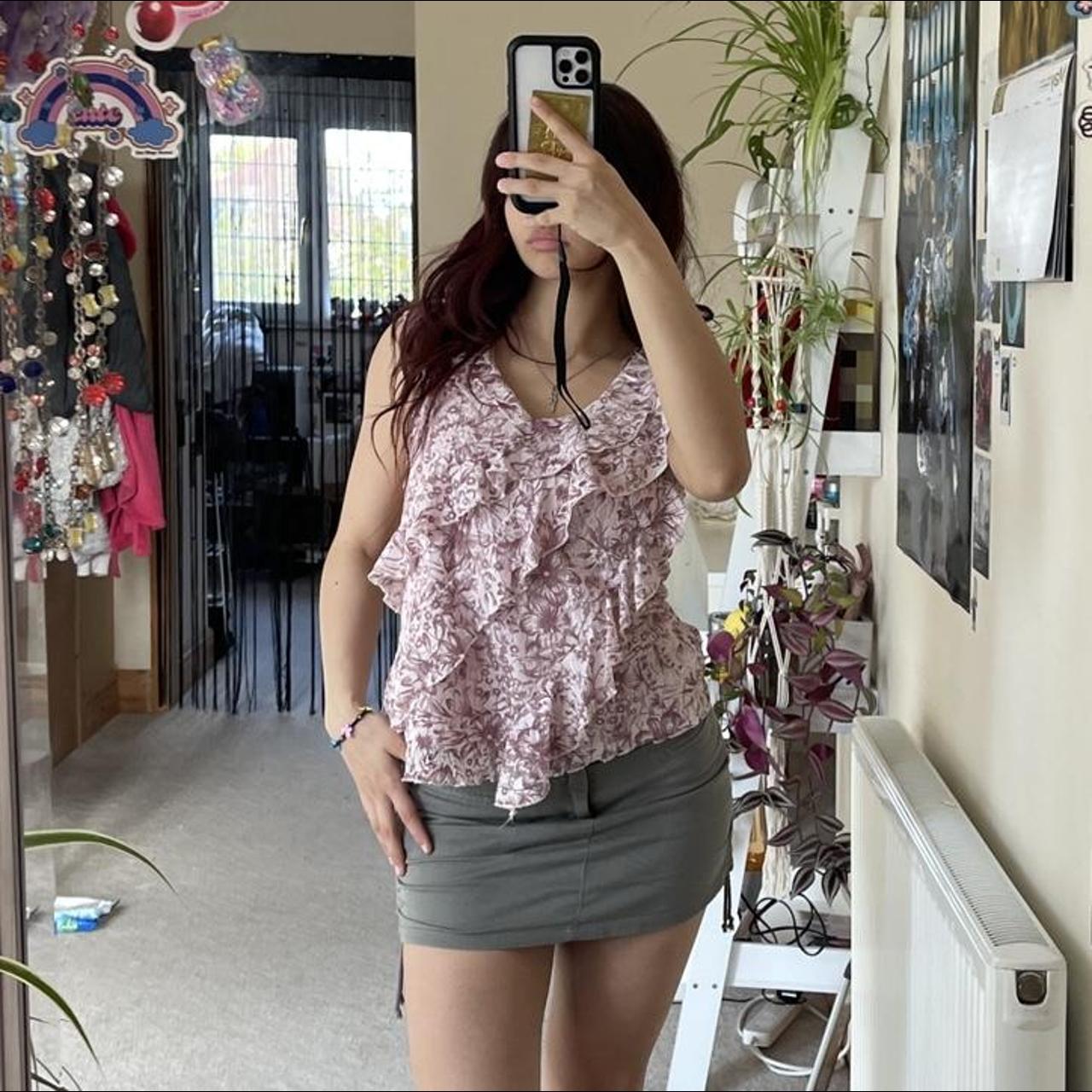The cutest baby pink floral frilly vest top, in... - Depop