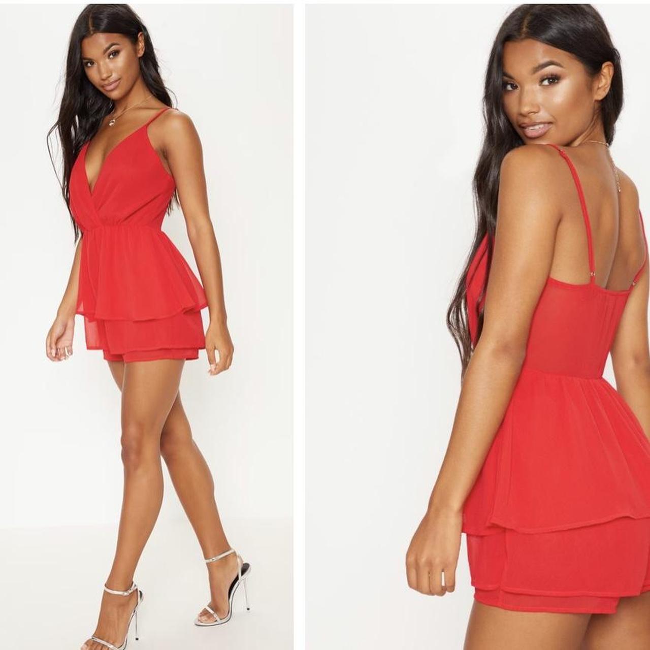 Selling this red Playsuit. Wore once wont wear... - Depop