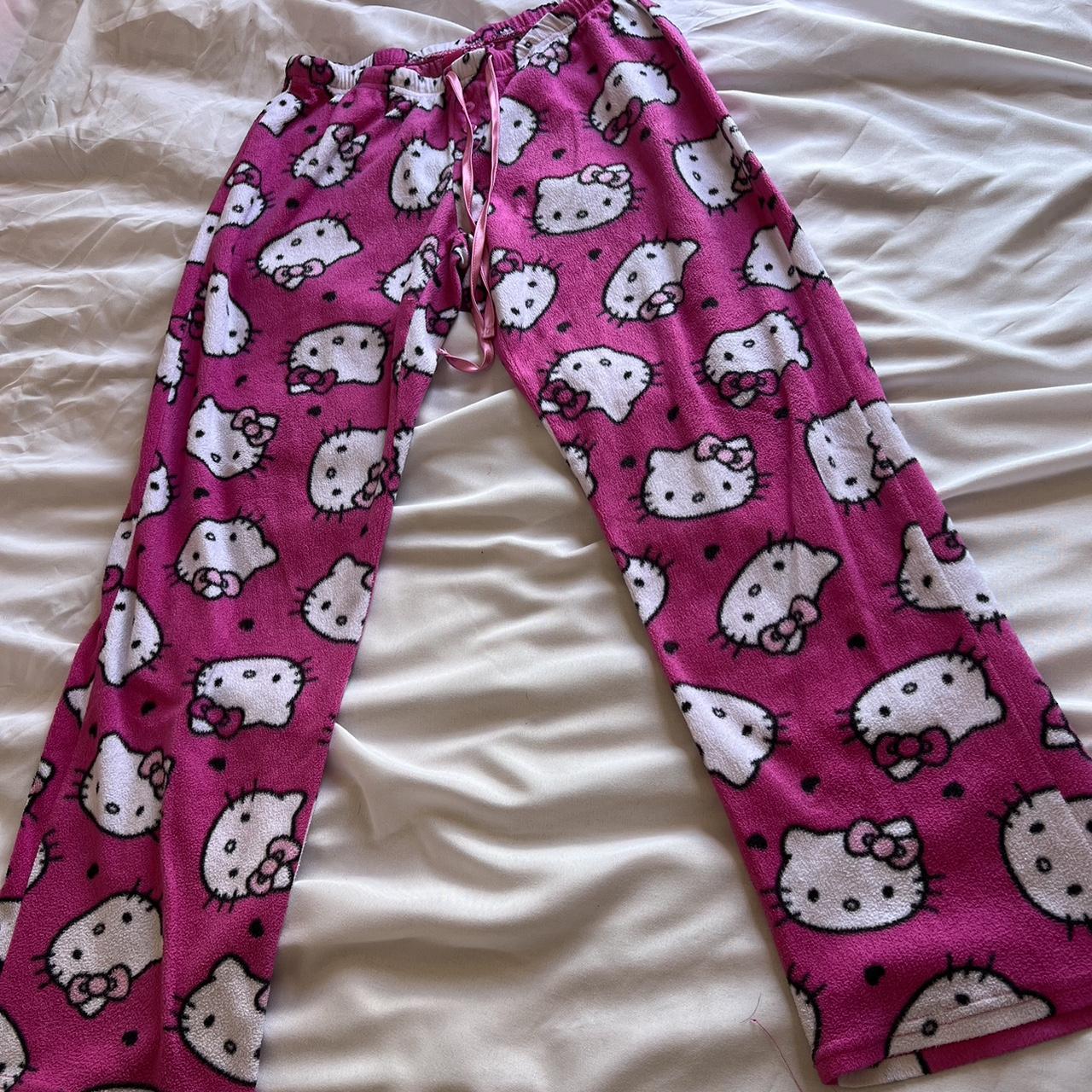 y2k hello kitty pink pajama pants, size small, has... - Depop