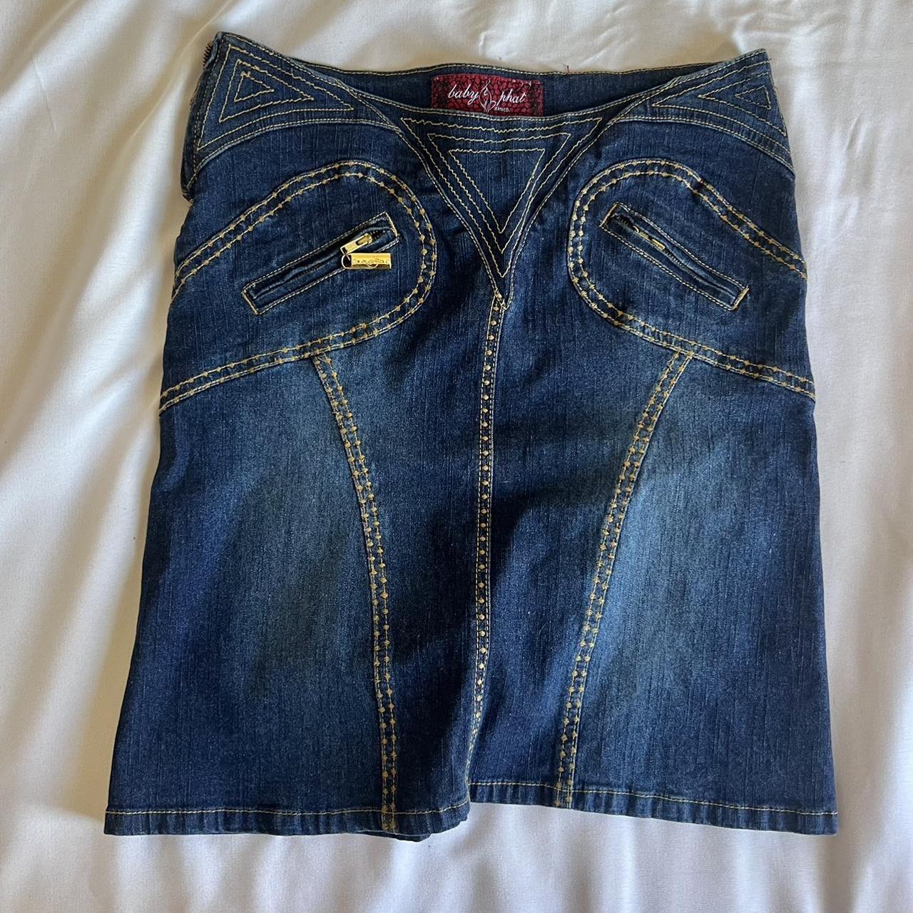 y2k baby phat two piece denim set, top is a size... - Depop