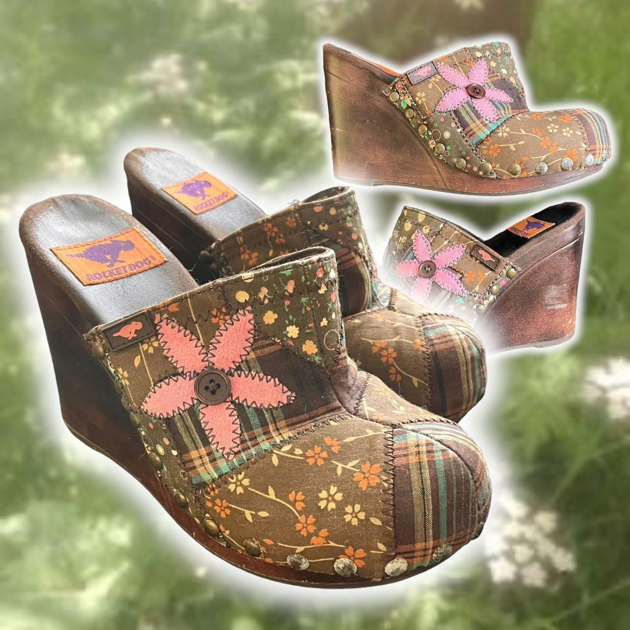 patchwork flower fairy clogs heel measures 4” //... - Depop