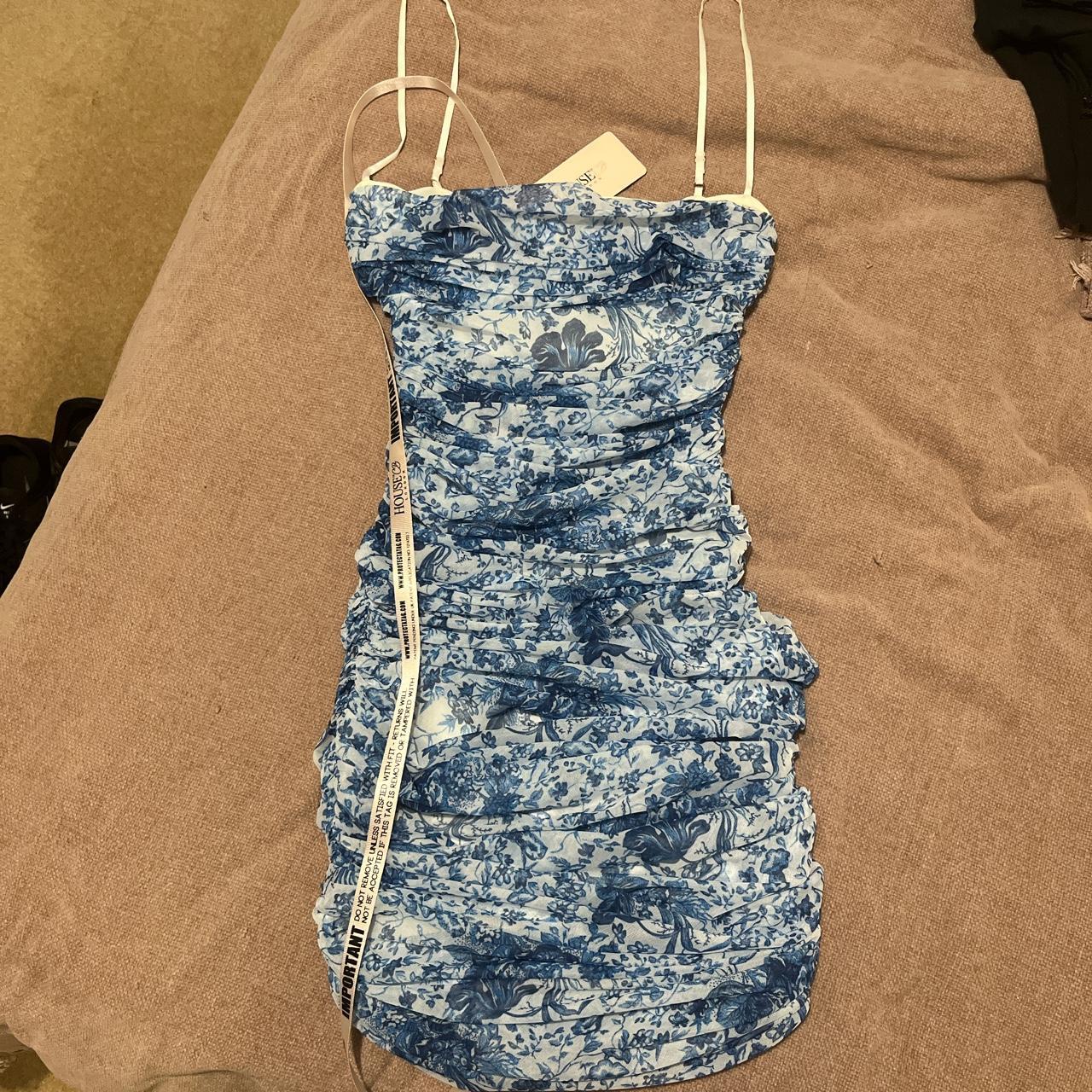House of CB Ella mesh mini dress in blue and white... - Depop