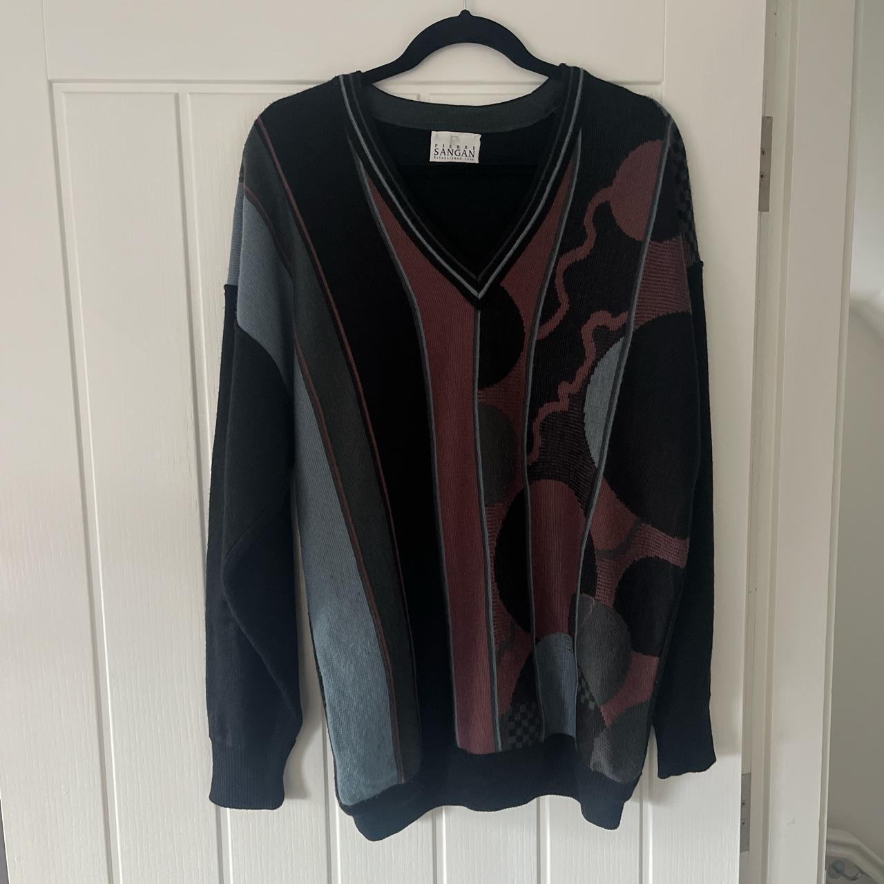 The Unbranded Brand Men's Black and Burgundy Jumper | Depop