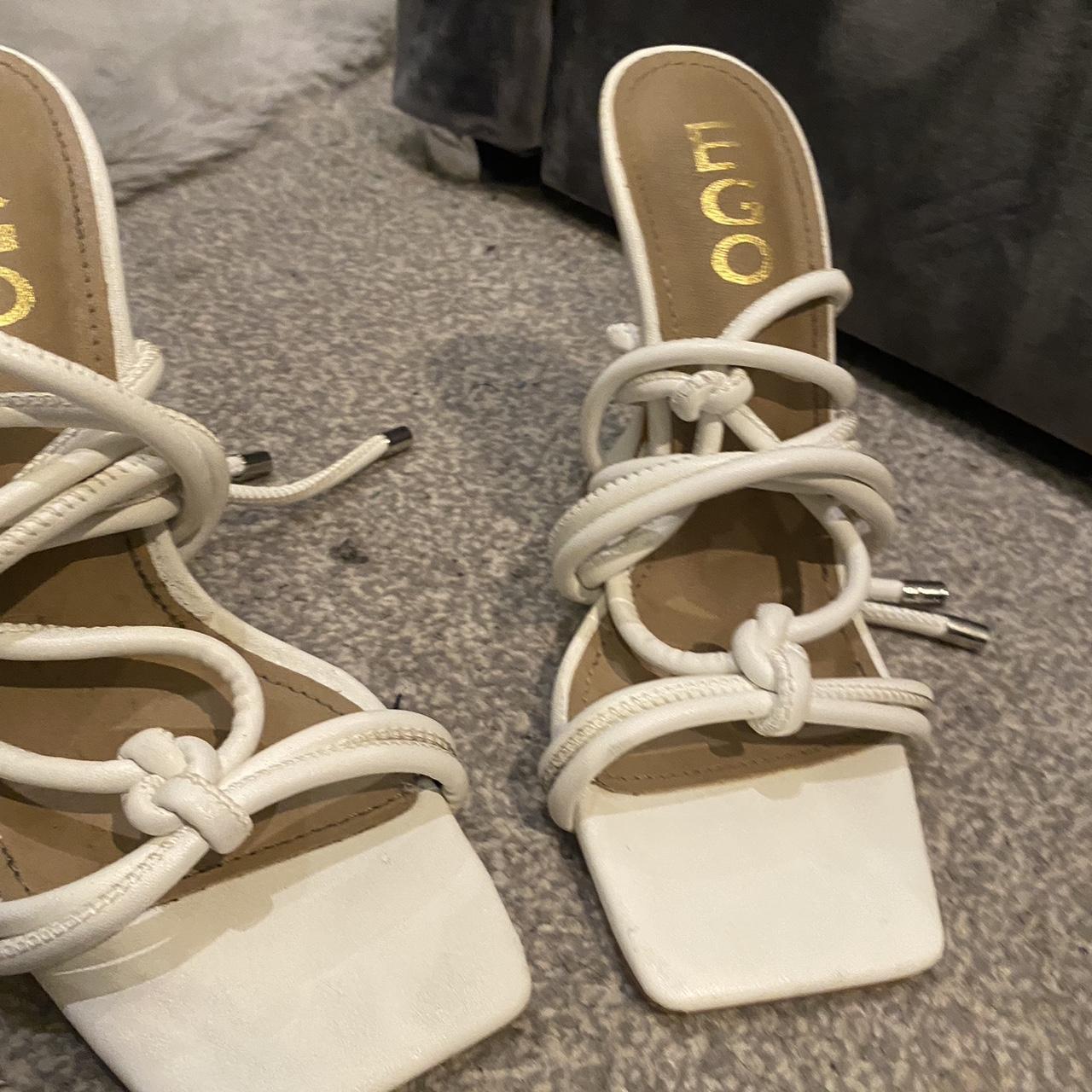 white ego heels strap up heels worn a few times - Depop