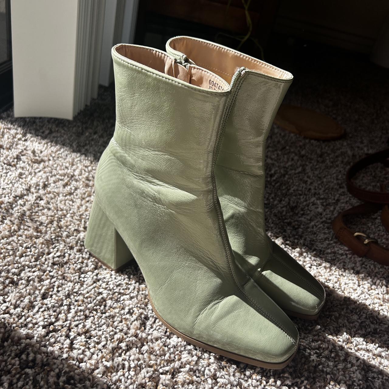 Gorgeous sage green leather boots In excellent... - Depop