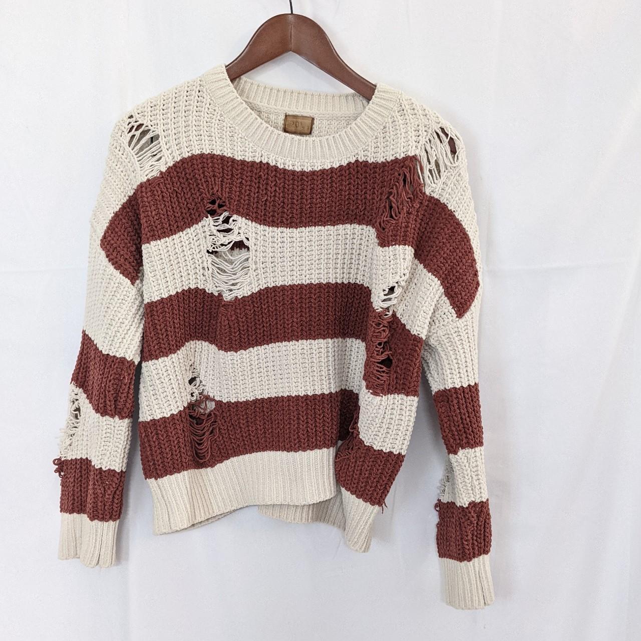POL heavily distressed striped sweater made with a... - Depop