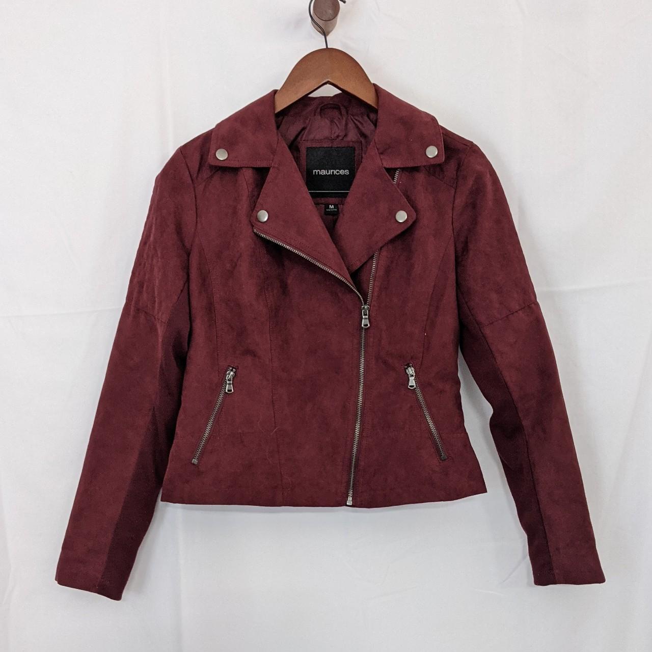 Faux suede burgundy cropped moto jacket Great... - Depop