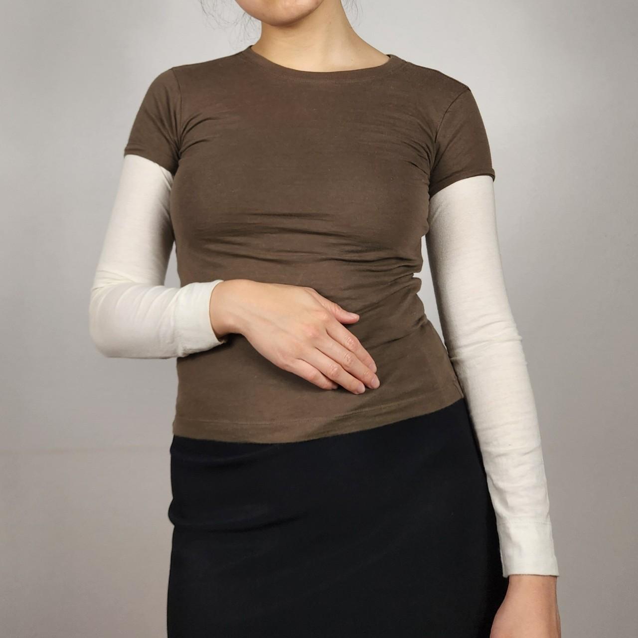 Vintage brown tee shirt with built-in sleeves It's... - Depop