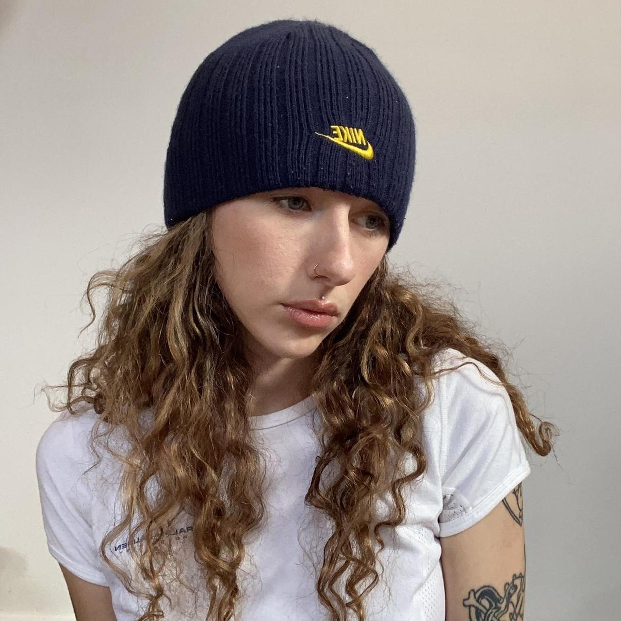 Y2K navy and yellow Nike knit skully... | Depop