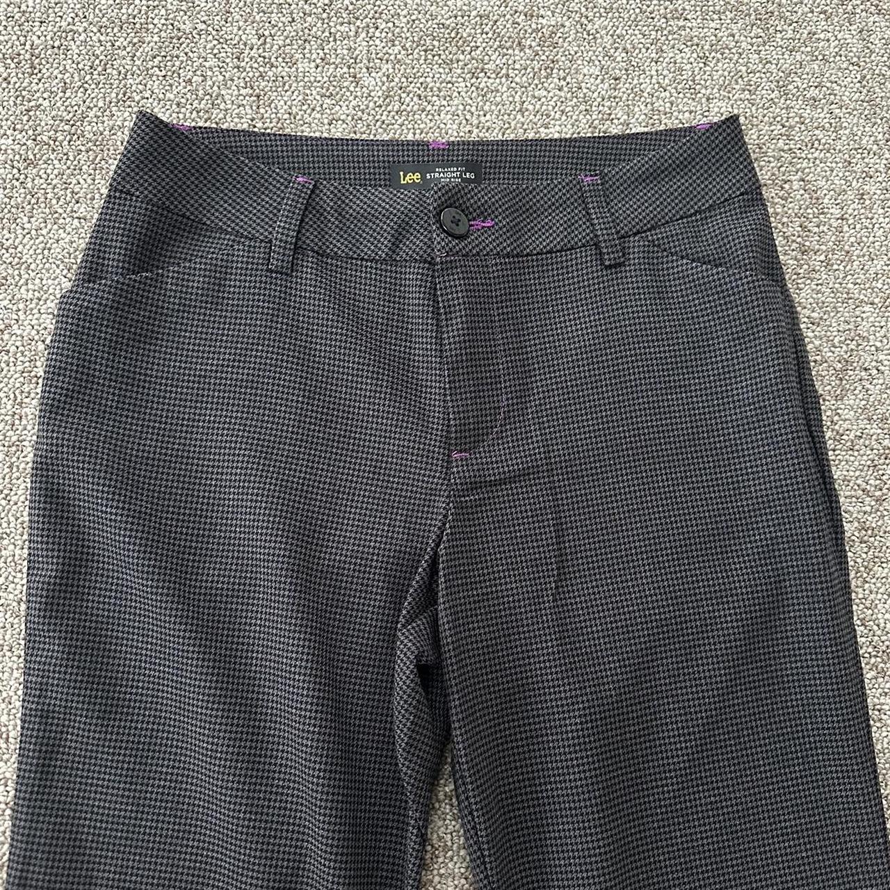 Black and gray houndstooth patterned trousers, size... - Depop