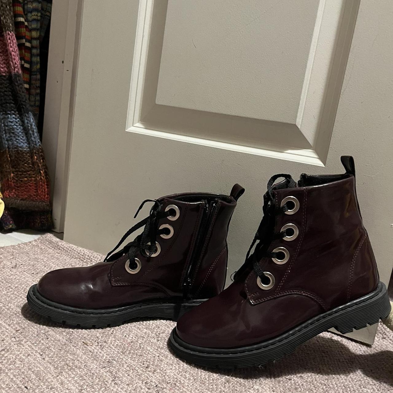 Dark red maroon color boots with black laces they’re... - Depop