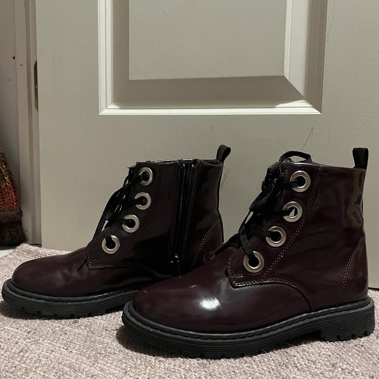 Dark red maroon color boots with black laces they’re... - Depop
