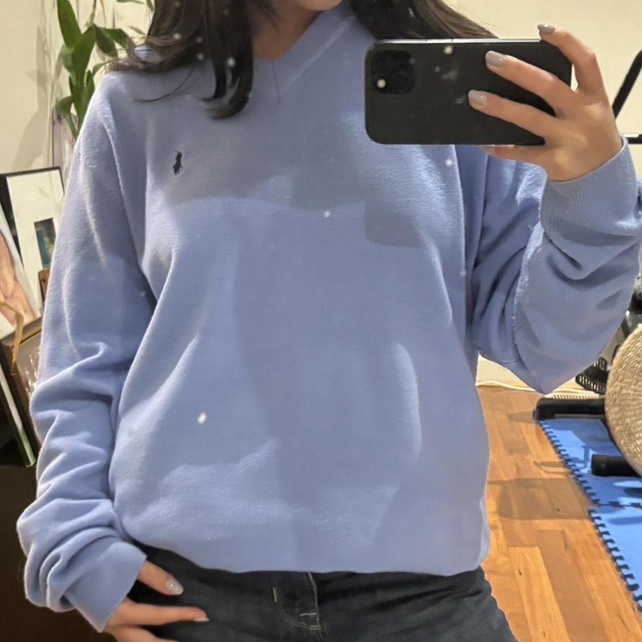 light baby blue polo ralph lauren sweater slight... - Depop