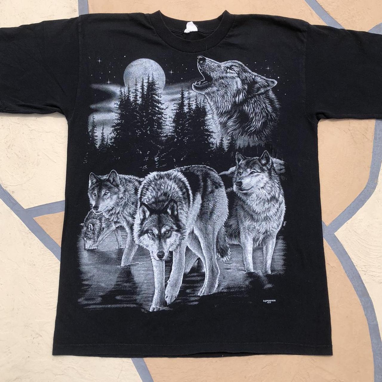 VTG 90s Wolf All Over Print T-Shirt Size XL pit... - Depop