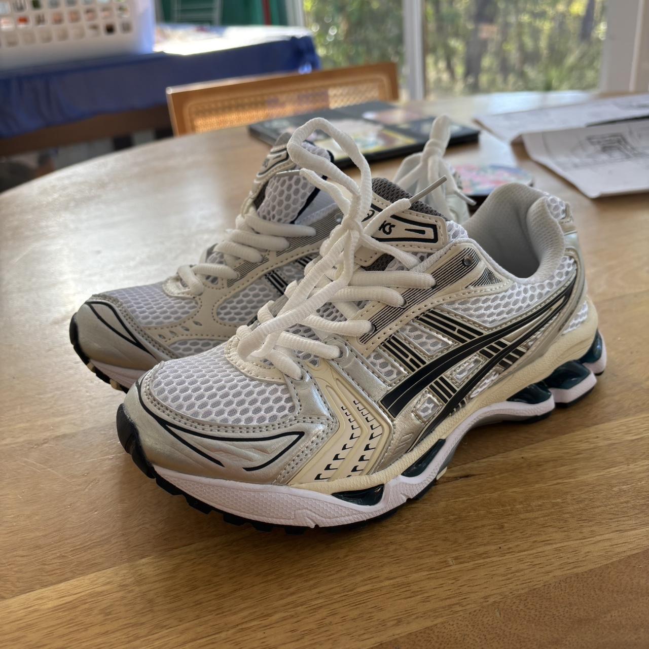 ASICS Gel Kayano 16 trainers in white and blue... | Depop
