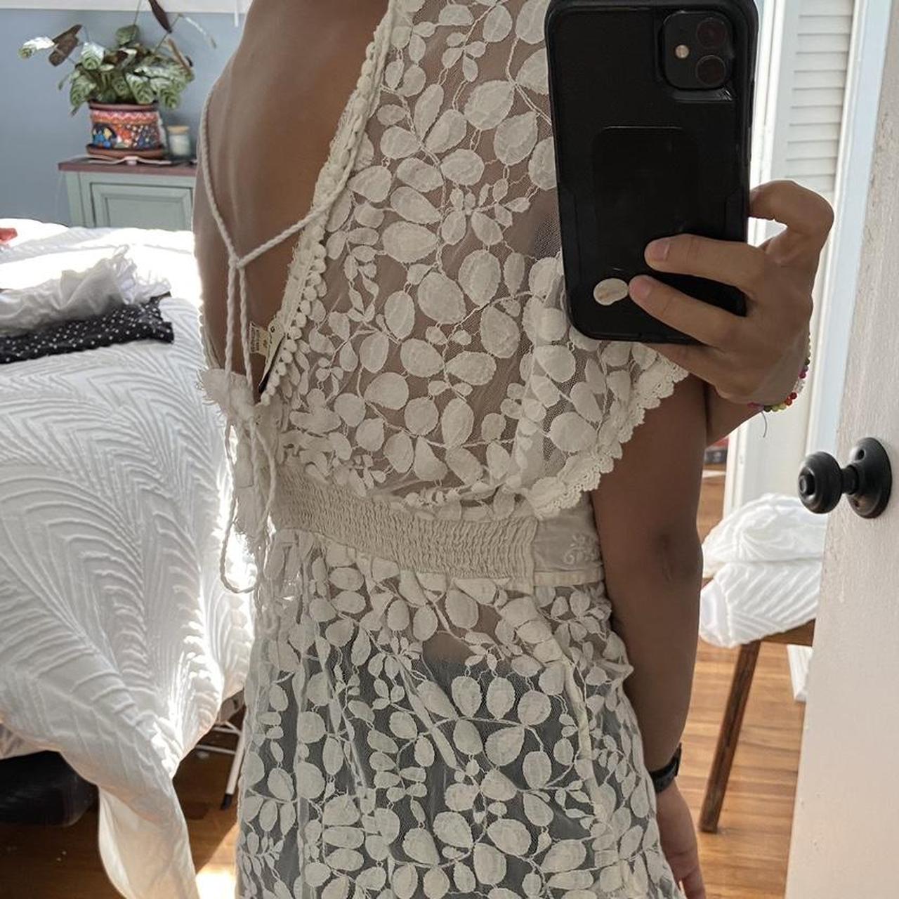 Lace sheer shirt with tie back Forever 21 Size... - Depop