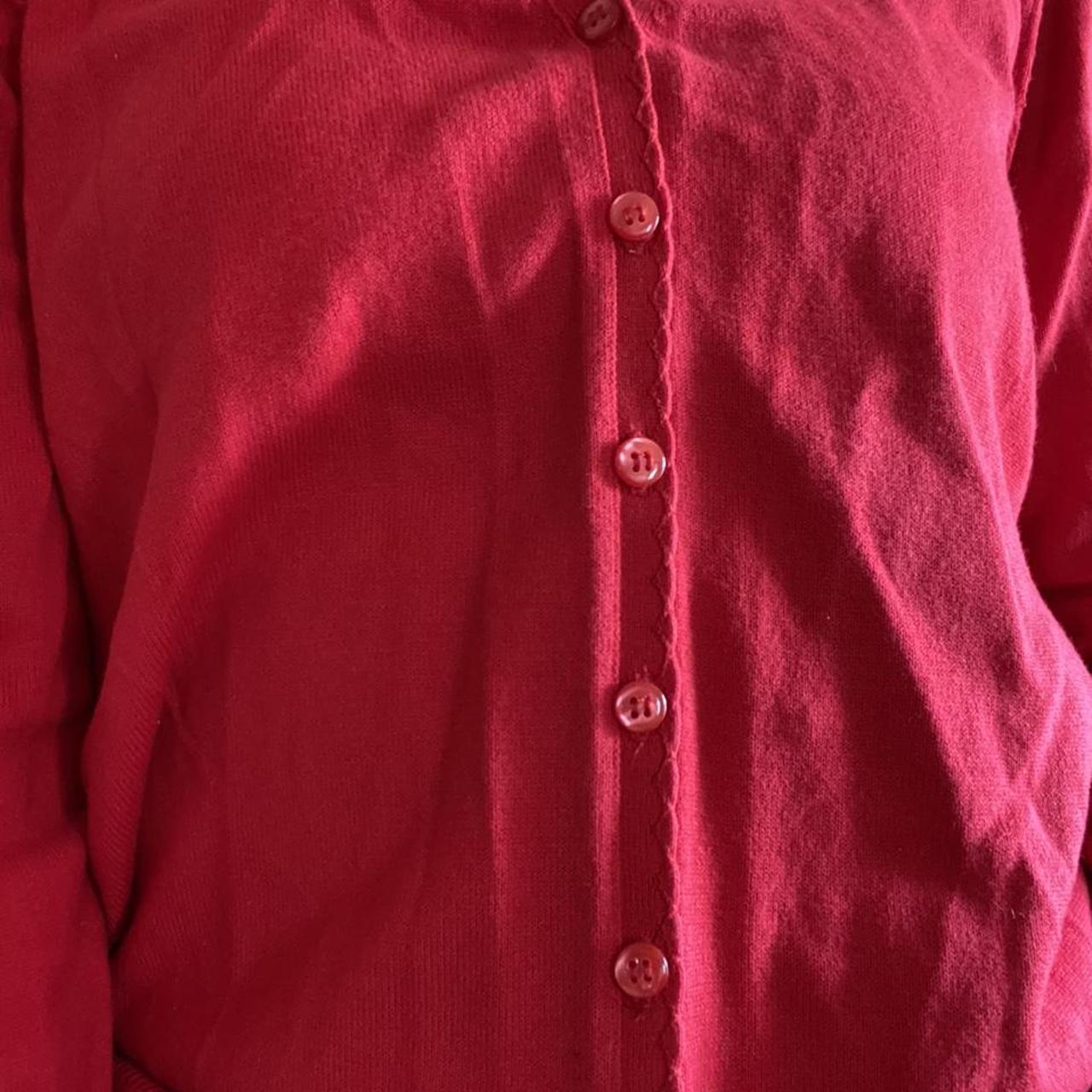 Red button down cardigan with cute trim. Size small... - Depop