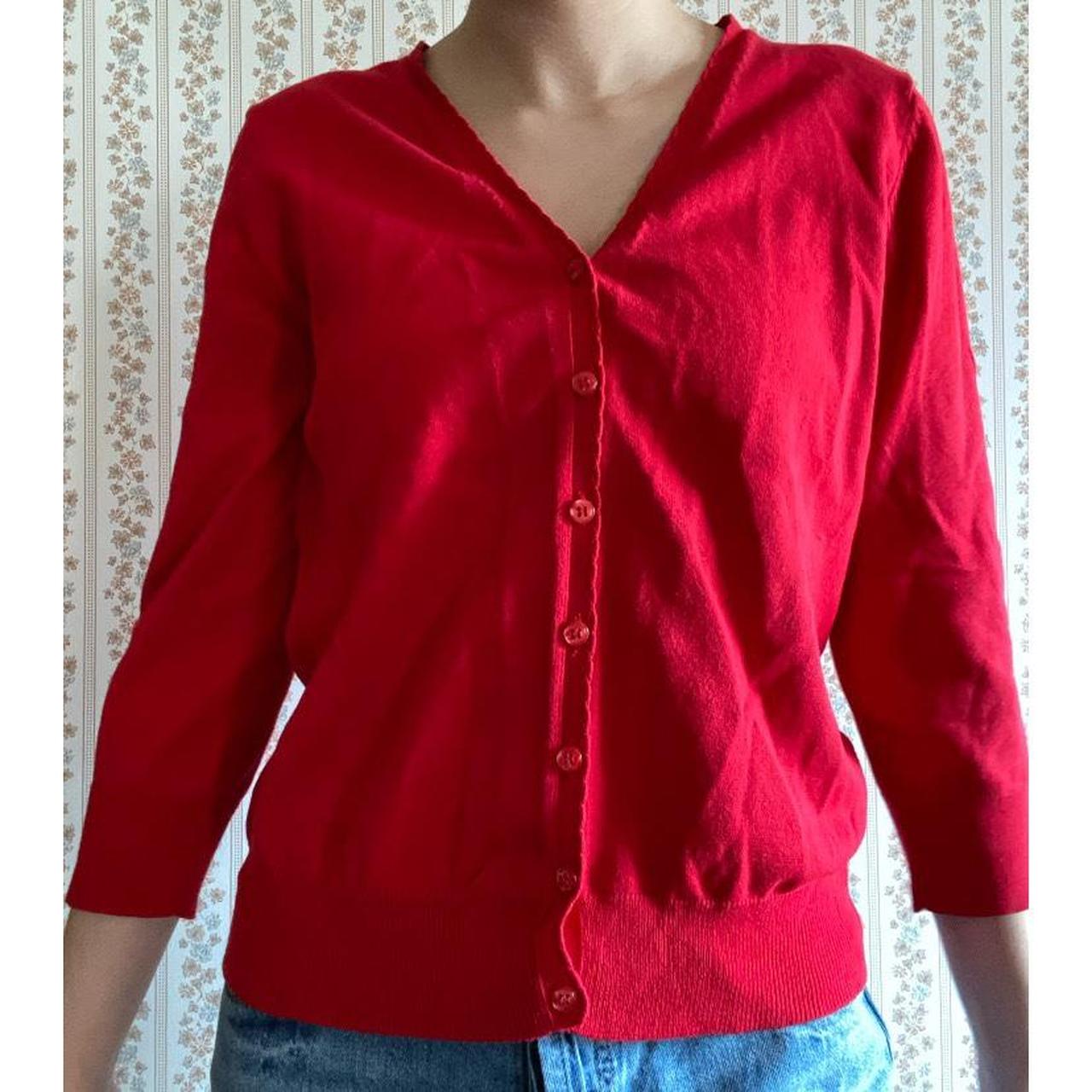 Red button down cardigan with cute trim. Size small... - Depop