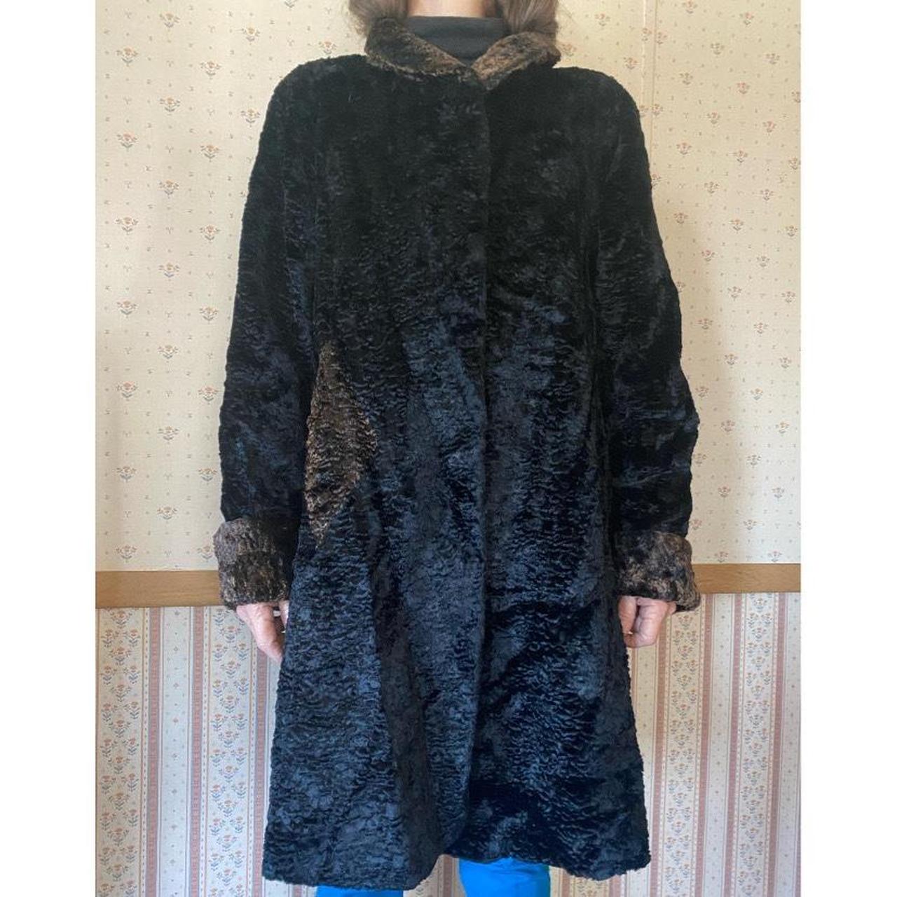 Black/brown faux Persian lamb coat. Has shoulder... - Depop